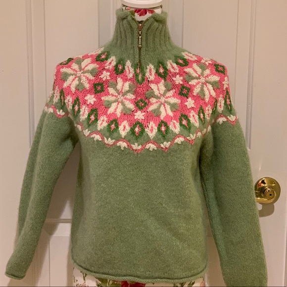 PBJ Sport | Sweaters | Pbj Sport Wool Fair Isle Greenpink Sweater Sp Hp ...